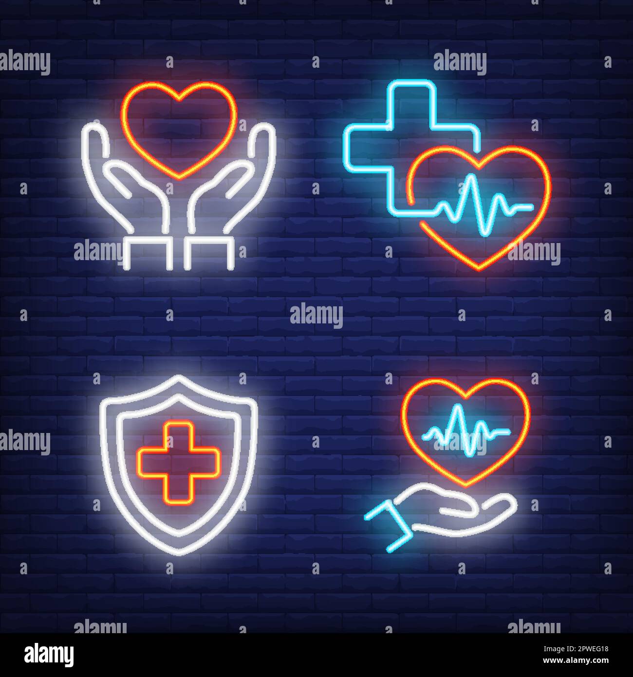 Hearts, crosses and cardiograms neon signs set Stock Vector Image & Art ...