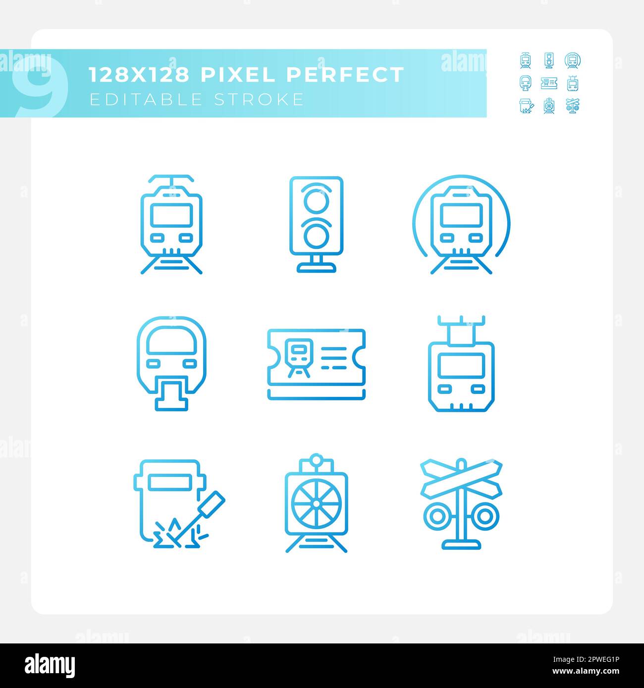 Railroad company pixel perfect gradient linear vector icons set Stock ... Railroad company pixel perfect gradient linear vector icons set Stock ...