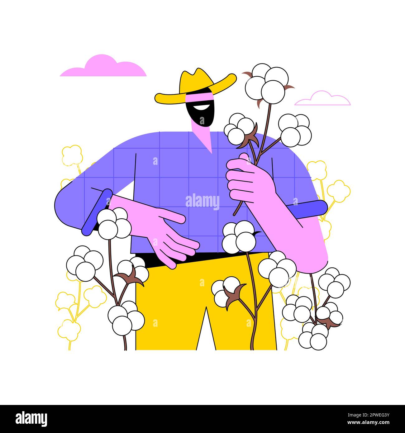 Growing cotton isolated cartoon vector illustrations. Smiling farmer ...