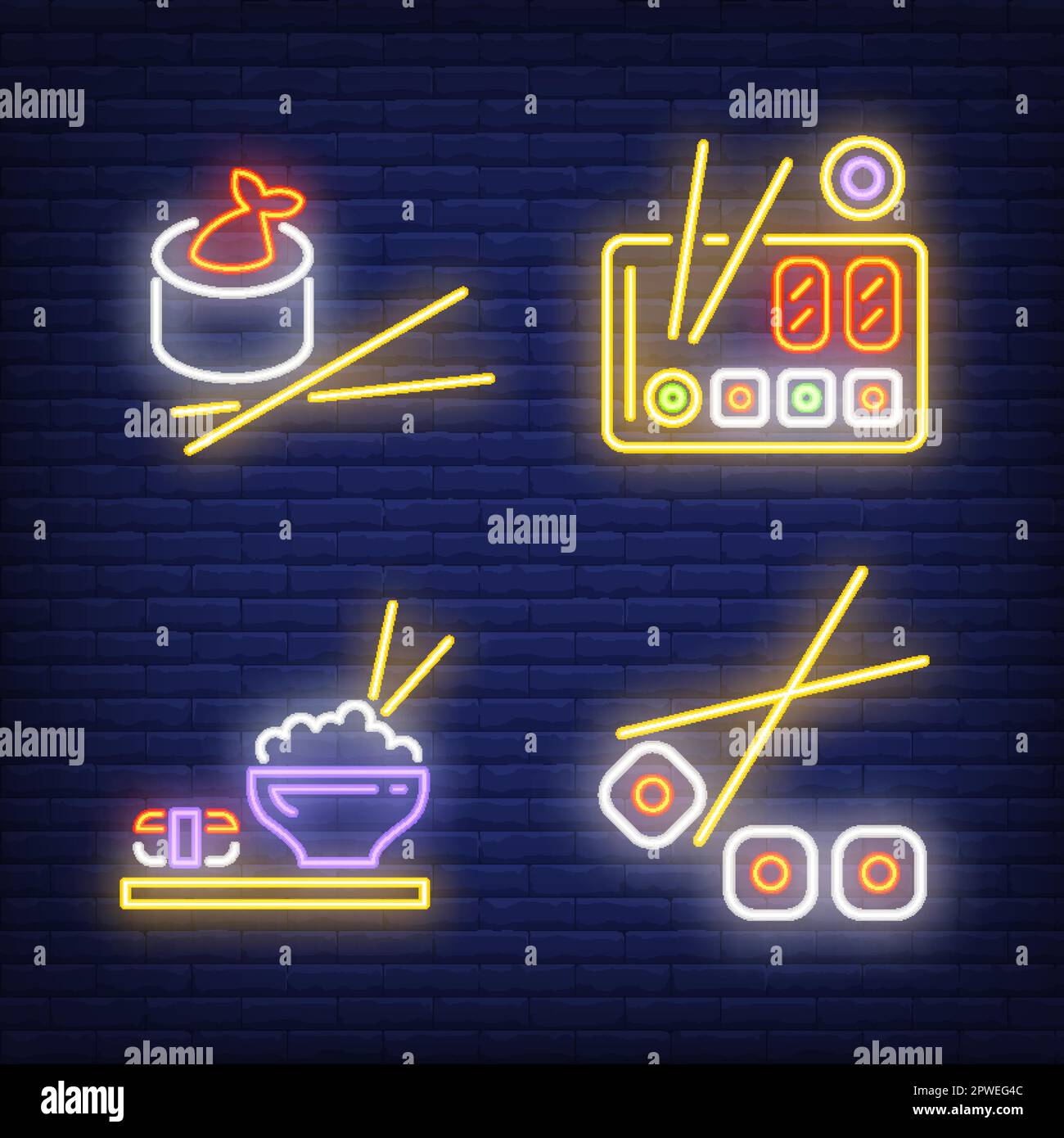Sushi rolls and chopsticks neon signs set Stock Vector Image & Art - Alamy