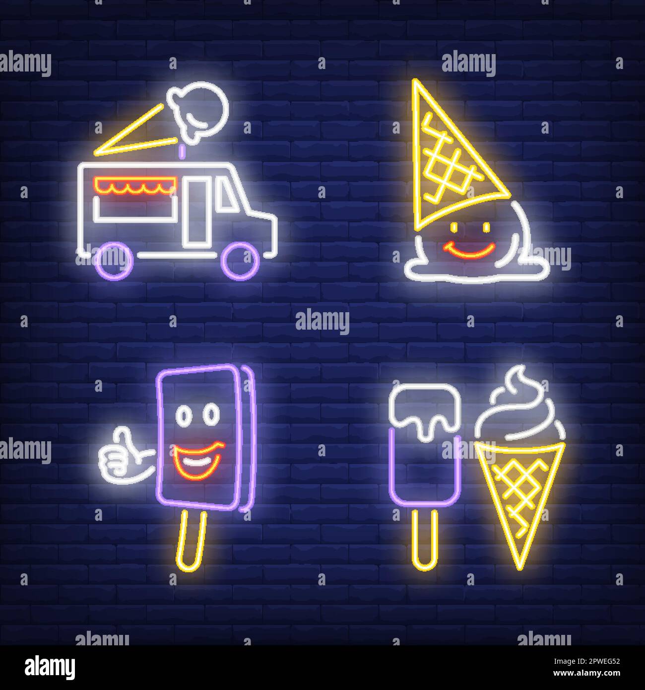 Ice-cream bars, cones and truck neon signs set Stock Vector Image & Art ...
