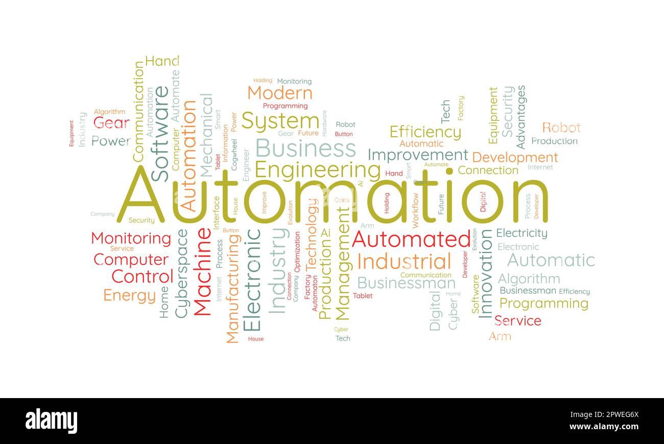Word cloud background concept for automation. Electronic software ...