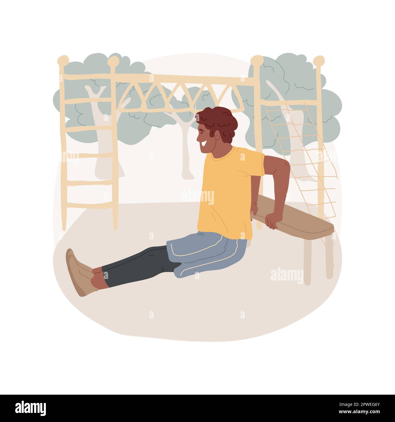 Street workoout isolated cartoon vector illustration. Strong boy doing ...