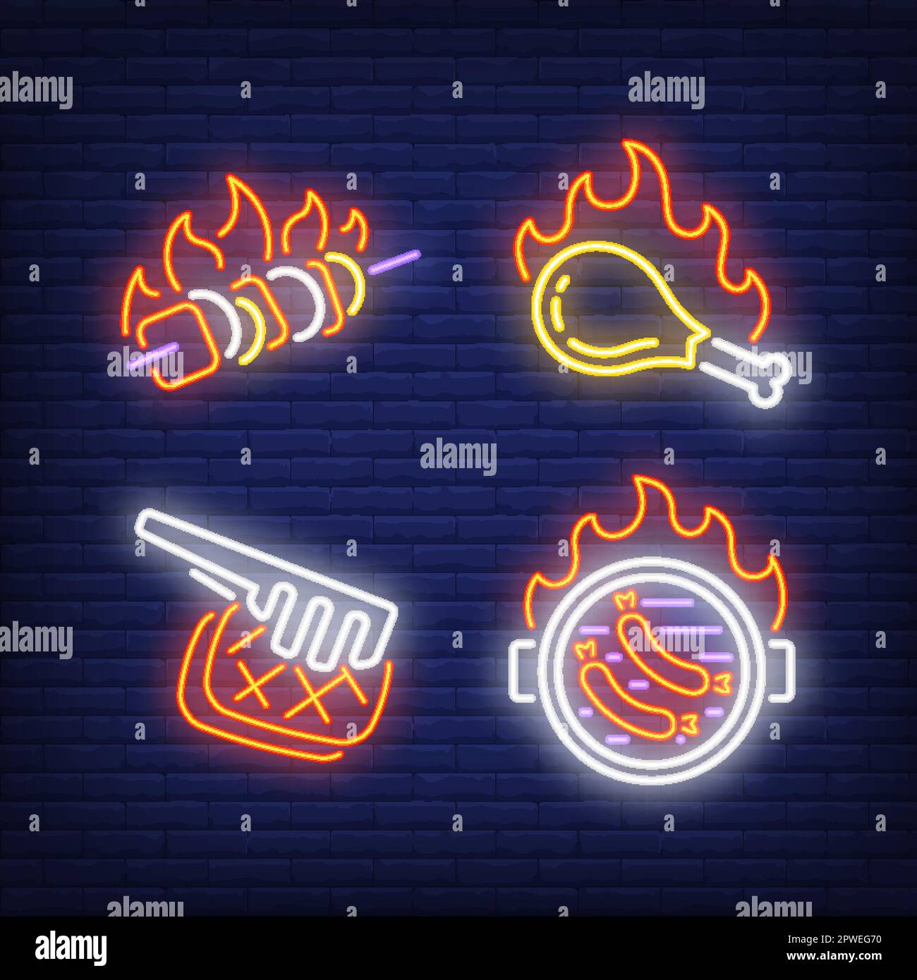 Kebab, grilled chicken drumstick and grill neon signs set Stock Vector ...