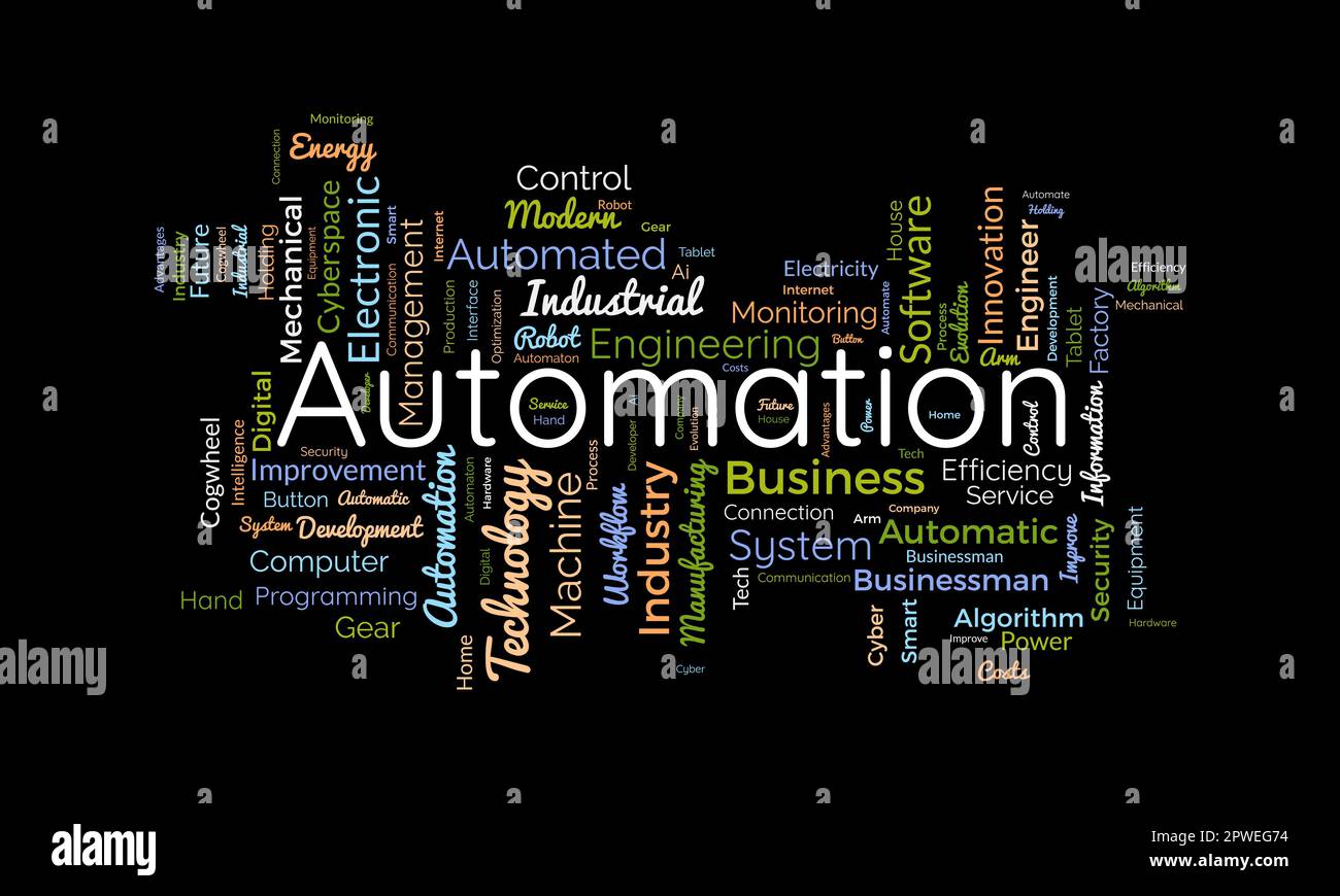 Word cloud background concept for automation. Electronic software ...