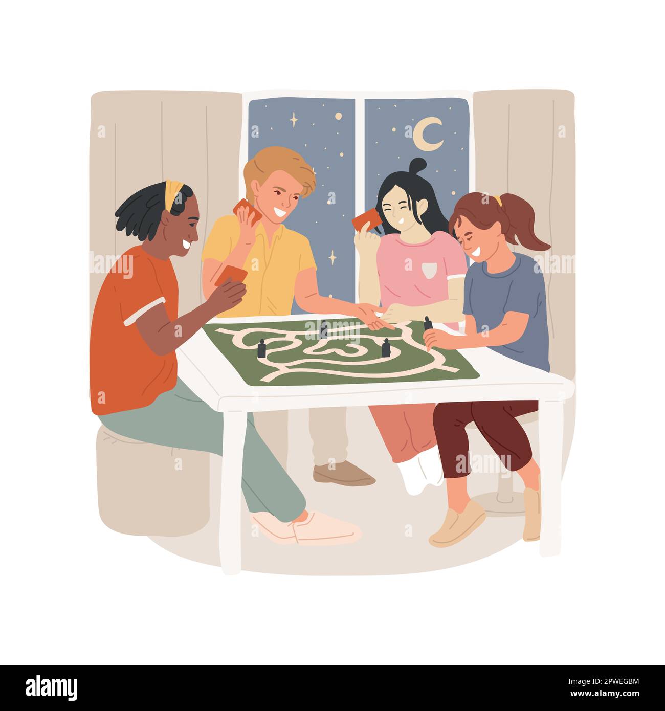 Board game night isolated cartoon vector illustration. Teens sitting ...