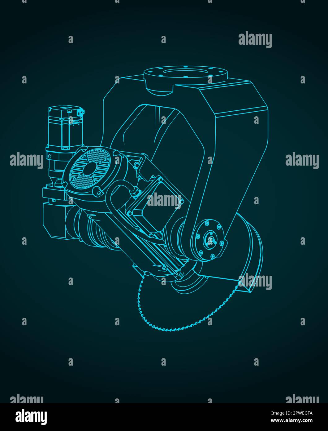Stylized vector illustration of blueprint of CNC Saw Head Stock Vector ...