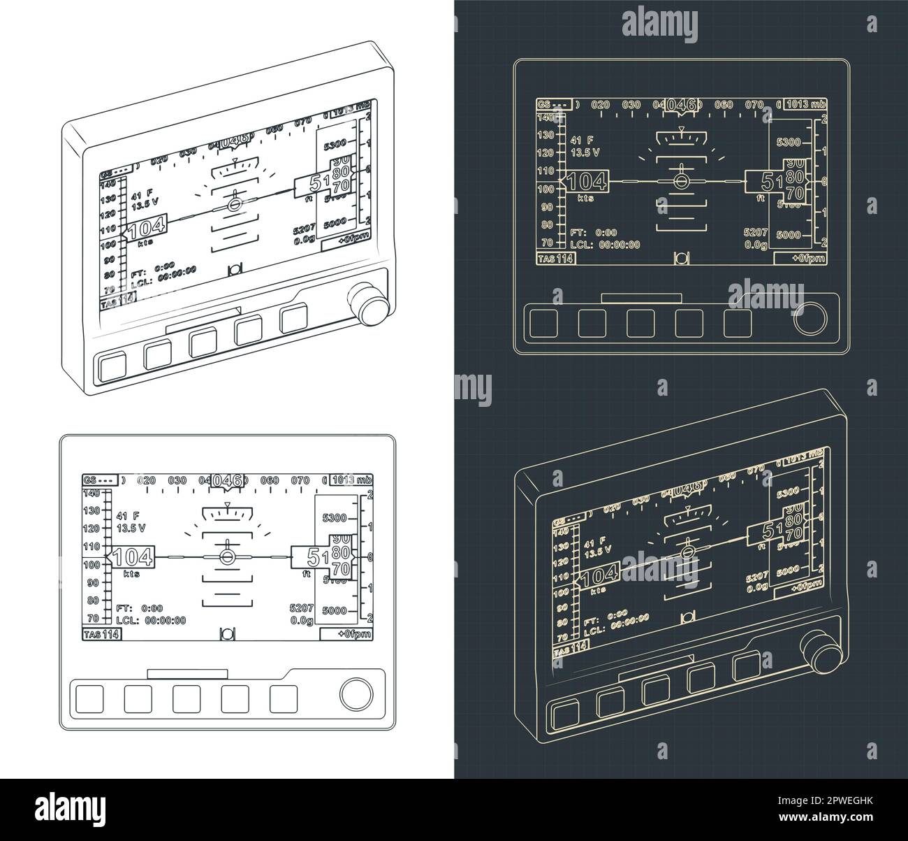 Stylized vector illustration of blueprints of mini Electronic Flight ...