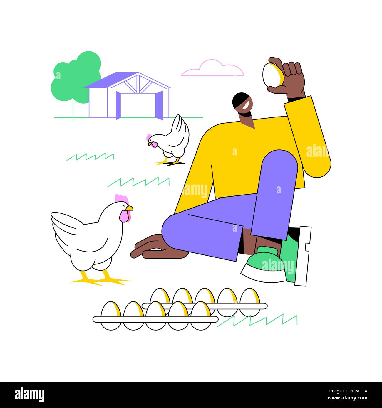 Free range eggs isolated cartoon vector illustrations. Farmer on field ...