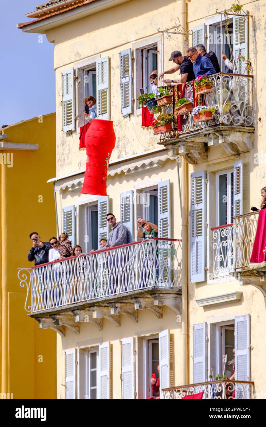 Corfu, Greece - April 15, 2023: Corfu people throwing clay pots from ...