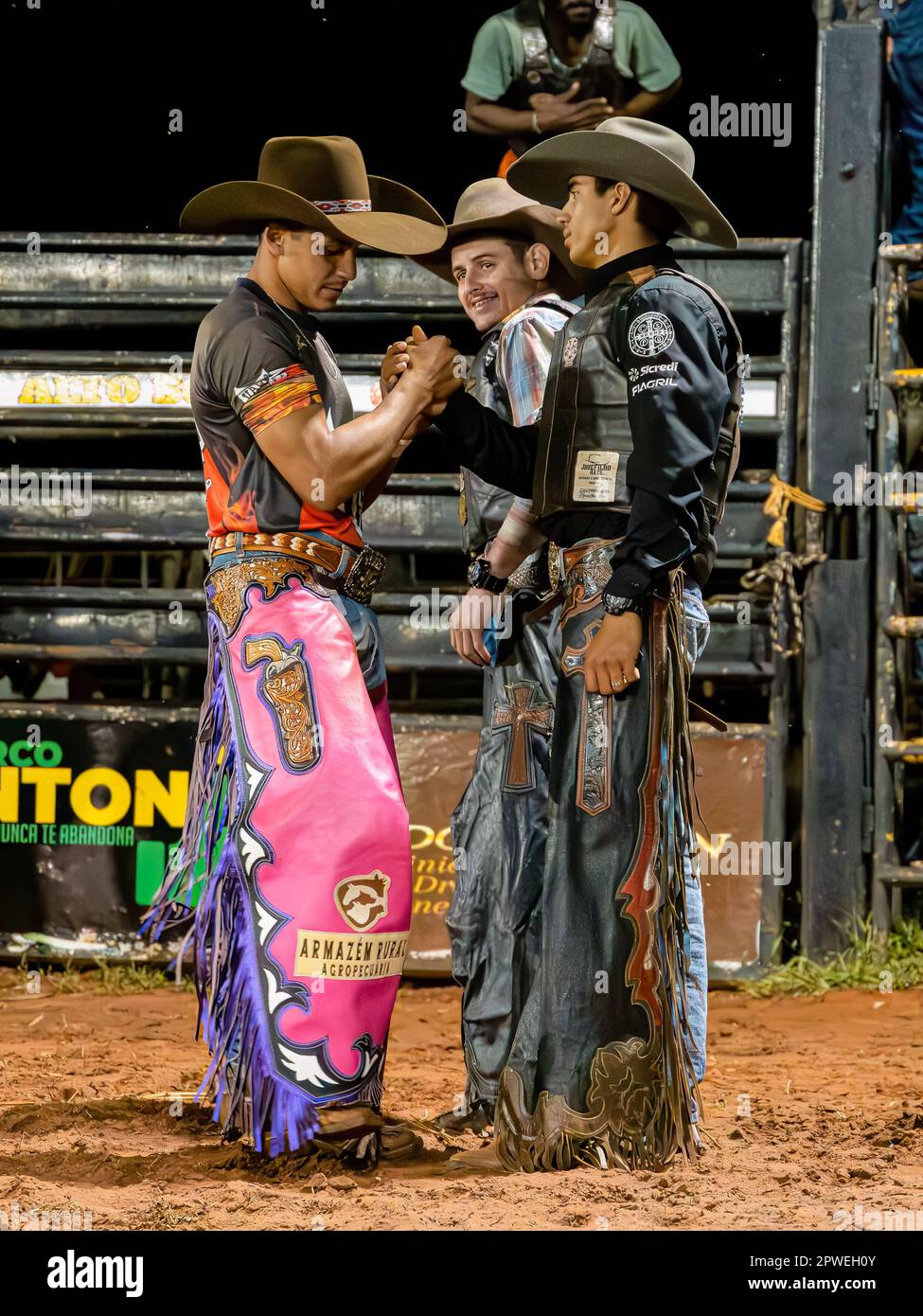 Itaja, Goias, Brazil - 04 21 2023: Opening bull rodeo event in a small ...