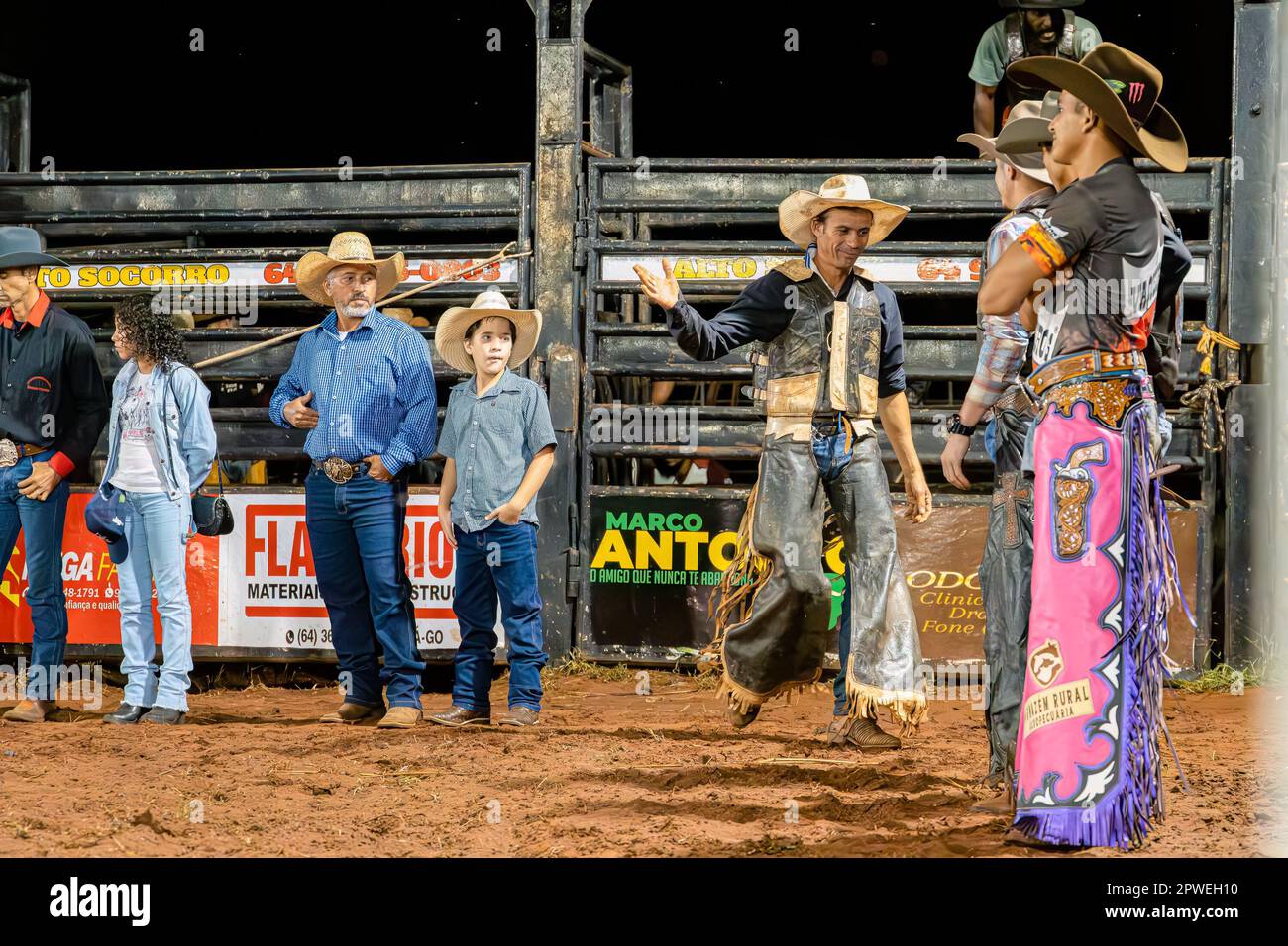 Itaja, Goias, Brazil - 04 21 2023: Opening bull rodeo event in a small ...