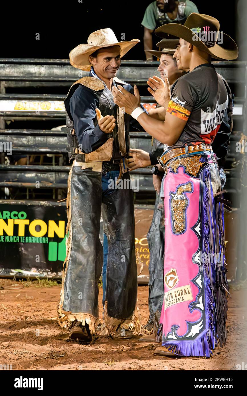 Itaja, Goias, Brazil - 04 21 2023: Opening bull rodeo event in a small ...