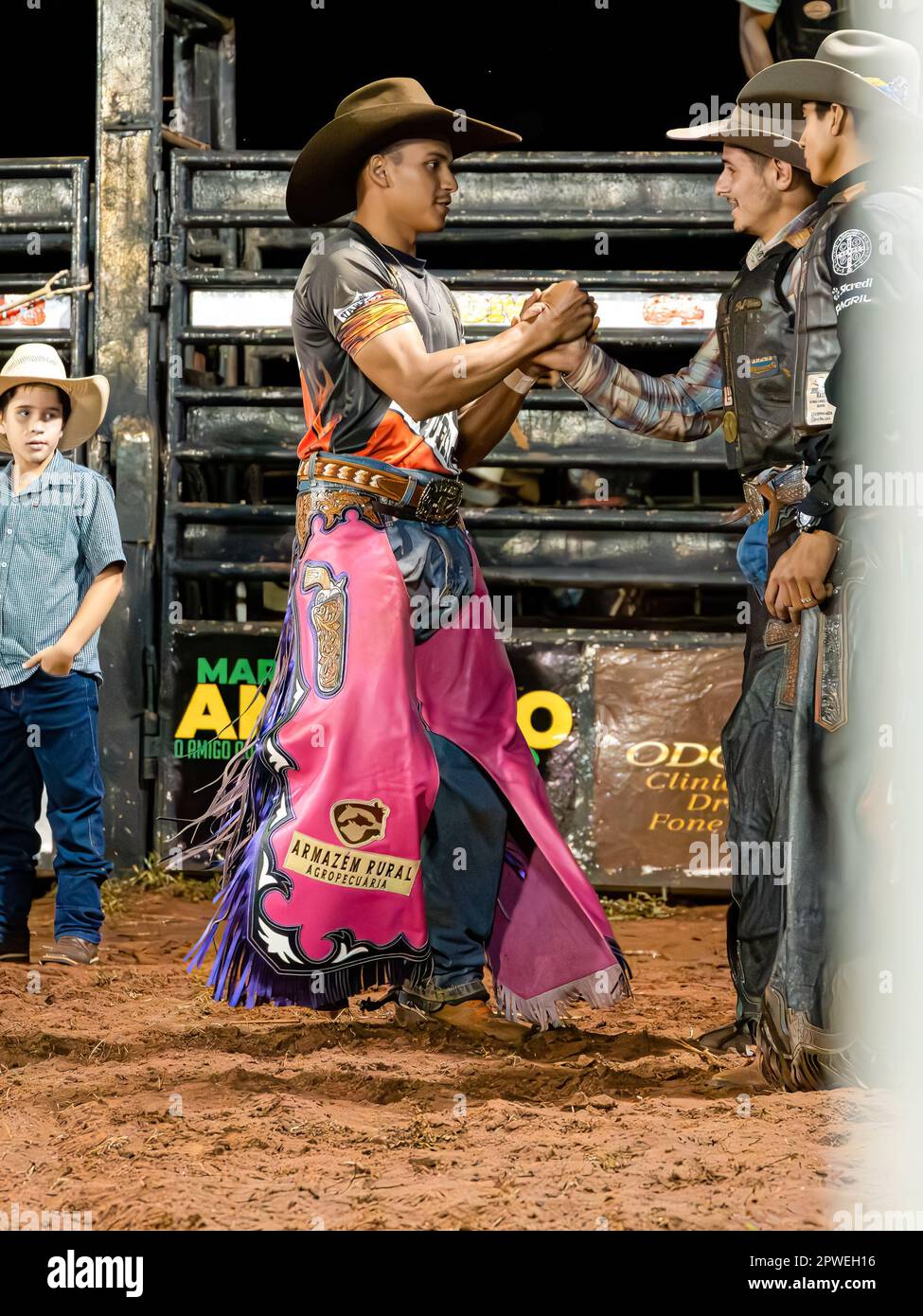 Itaja, Goias, Brazil - 04 21 2023: Opening bull rodeo event in a small ...