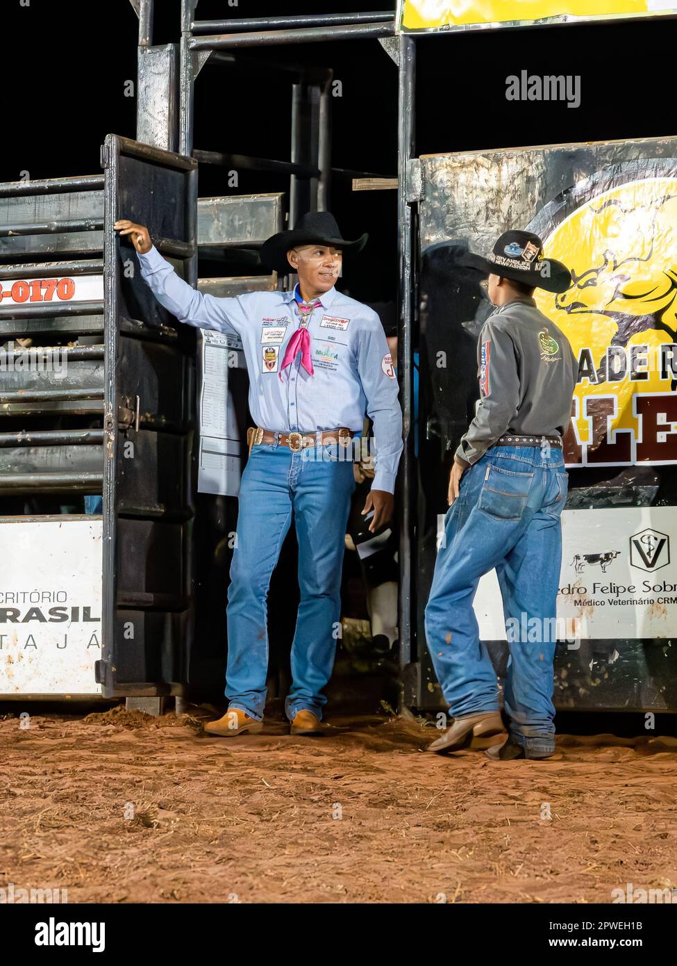 Itaja, Goias, Brazil - 04 21 2023: Opening bull rodeo event in a small ...