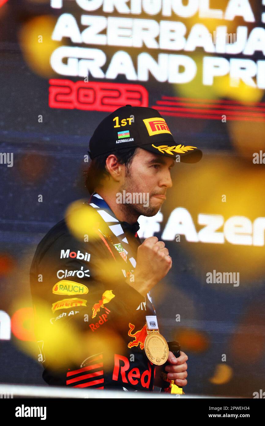 Baku, Azerbaijan. 30th Apr, 2023. Race winner Sergio Perez (MEX) Red ...