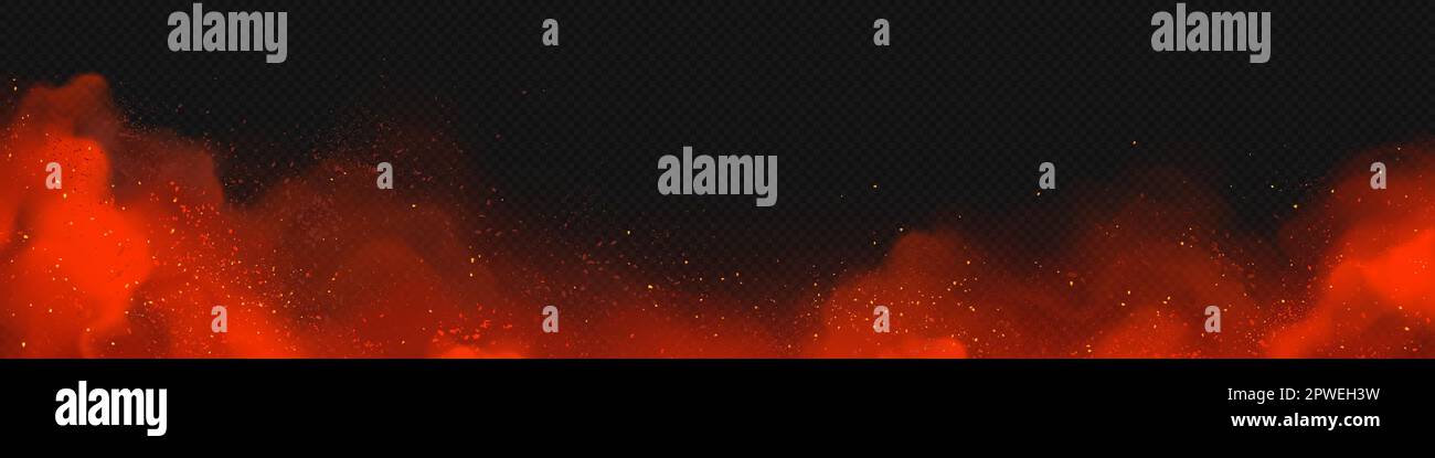 Red smoke cloud effect vector background. Realistic fire fog spark with ...