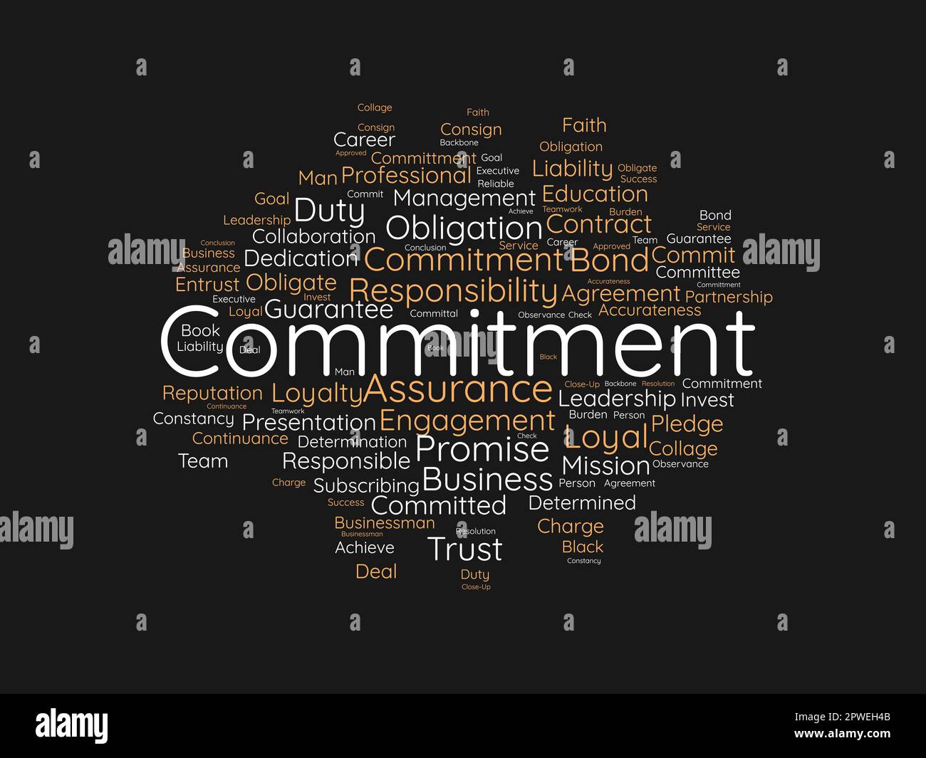 Word cloud background concept for Commitment. Responsibility engagement ...