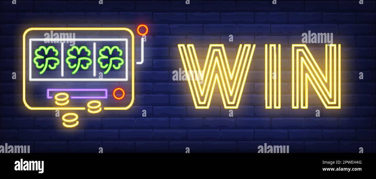 Win neon sign. Arcade machine with clover symbol Stock Vector Image ...