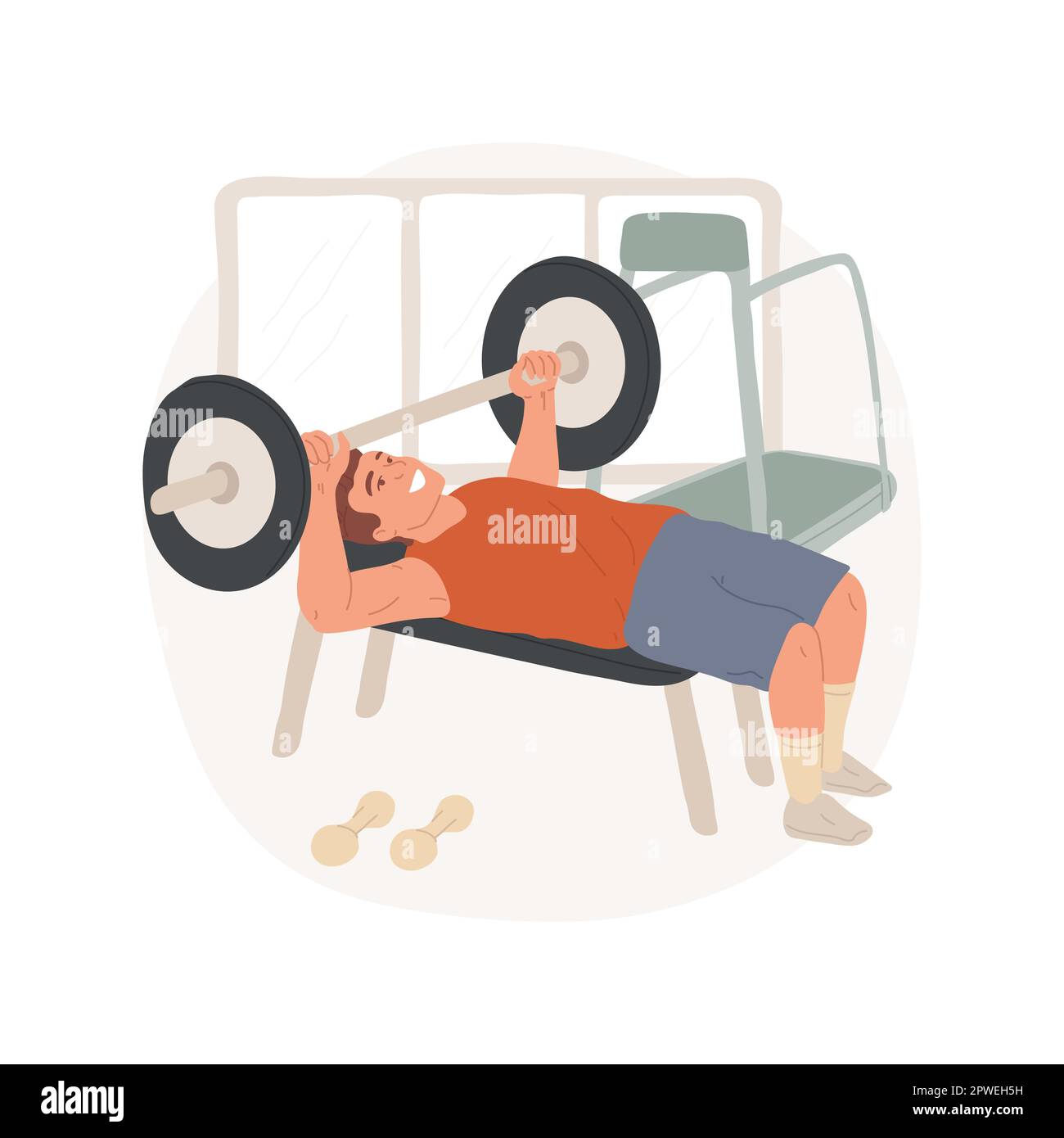 Gym isolated cartoon vector illustration. Sporty teenage guy lifting ...