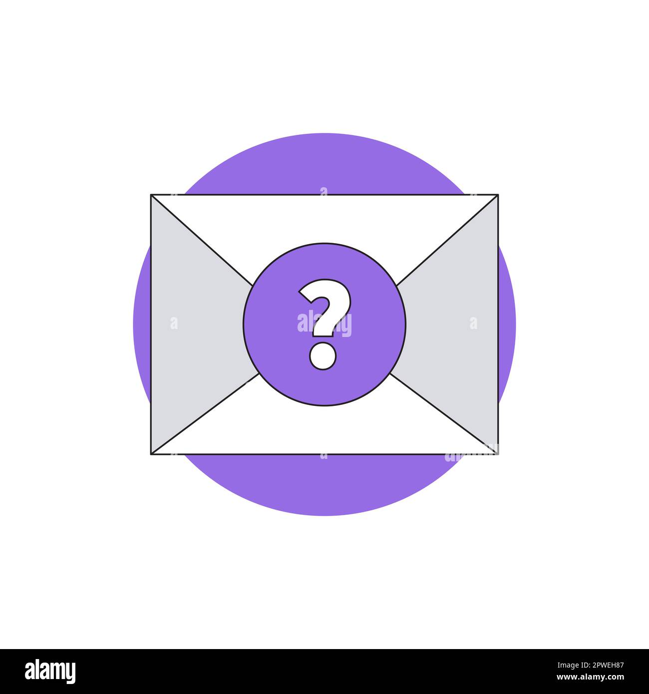 Closed envelope on purple circle. Question mark on purple stamp. Secret ...
