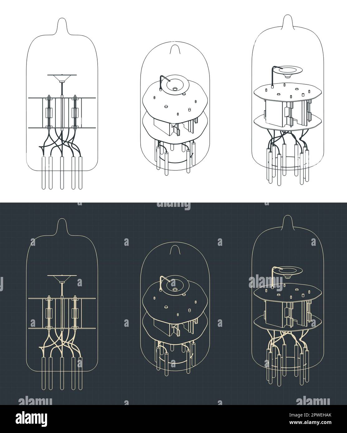 Stylized vector illustration of blueprints of vacuum tube Stock Vector ...