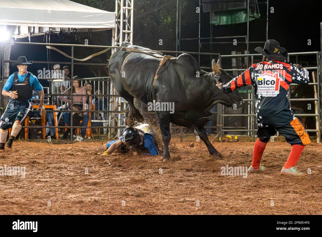 Itaja, Goias, Brazil - 04 21 2023: rodeo life saver with bull in rodeo ...