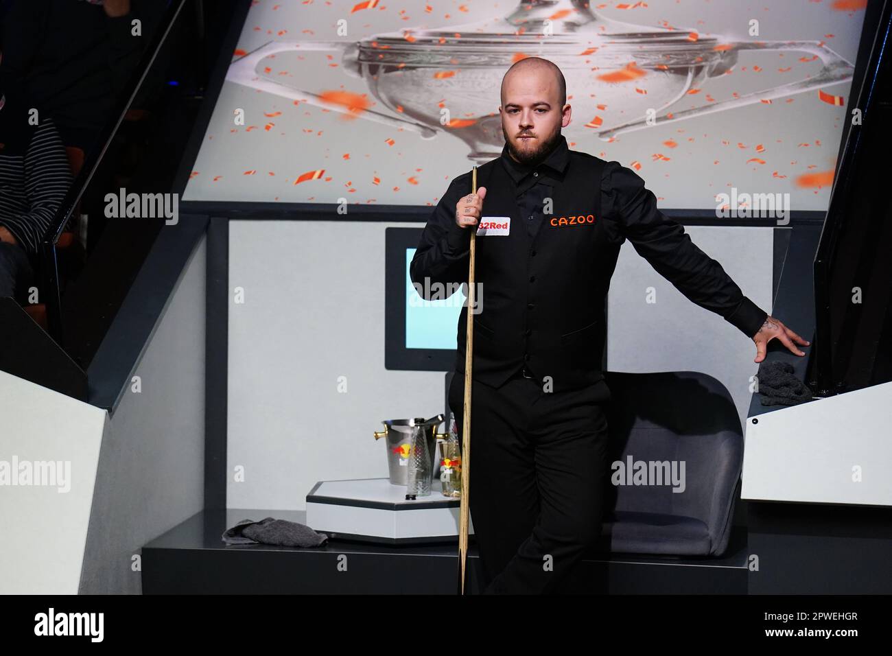Luca Brecel in action against Mark Selby (not pictured) during the ...