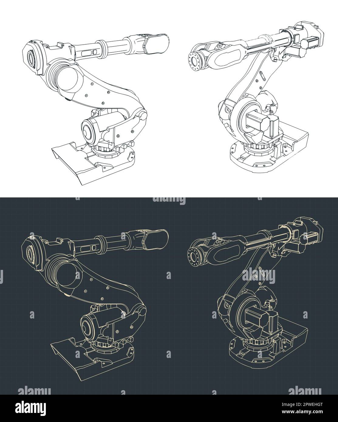 Stylized vector illustration of blueprints of industrial robot Stock ...