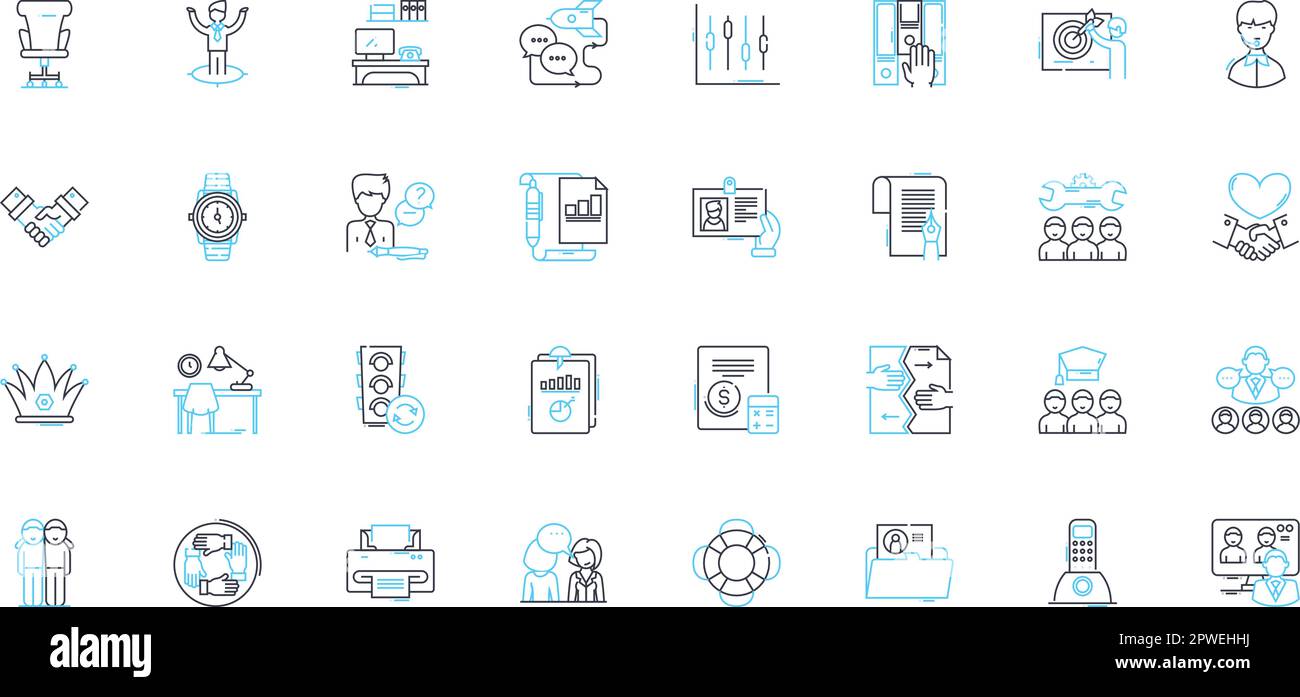 Desk Job Linear Icons Set Sedentary Monotonous Productivity Ergonomics Stressful 