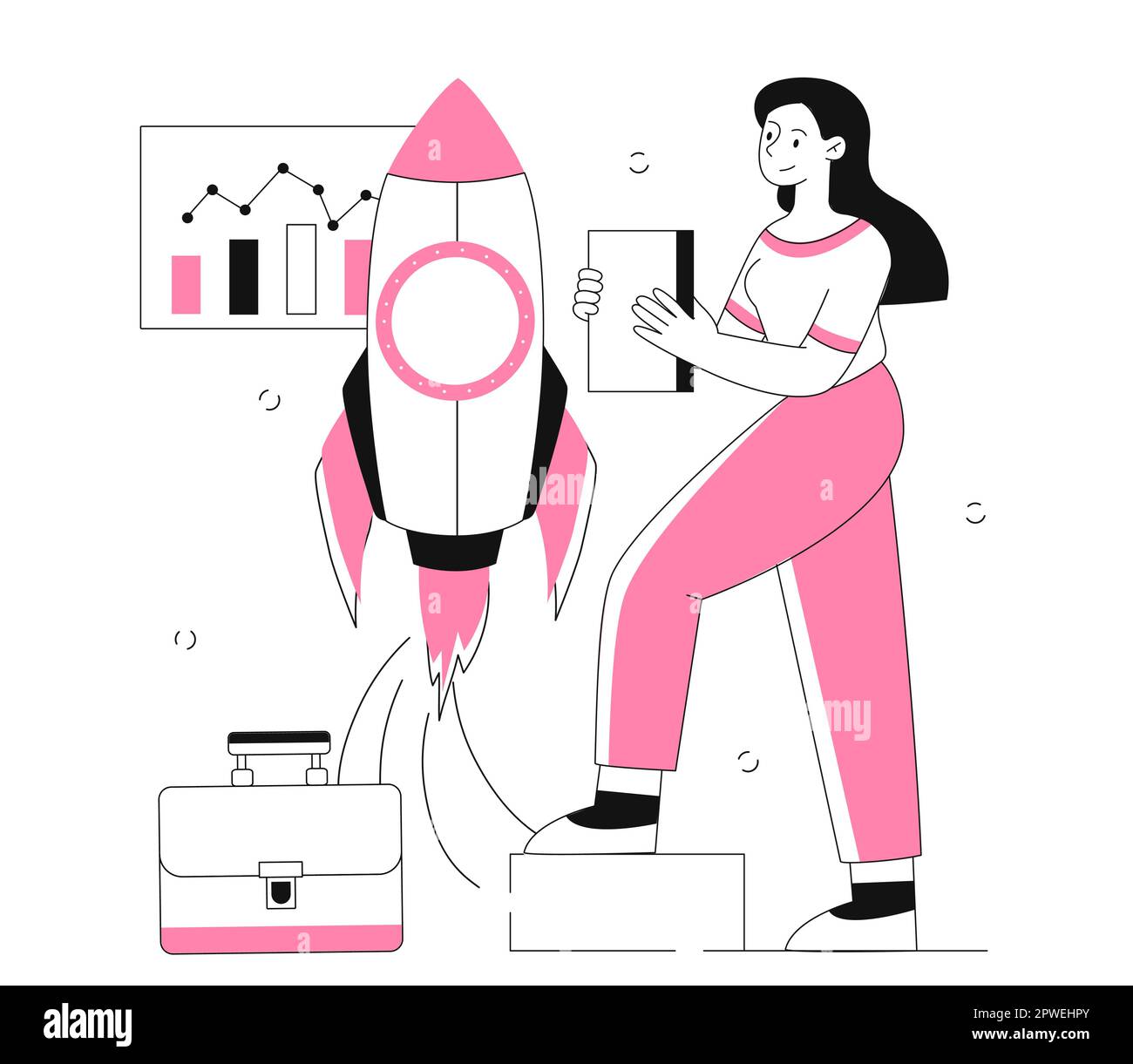 Rocket cartoon woman hi-res stock photography and images - Alamy