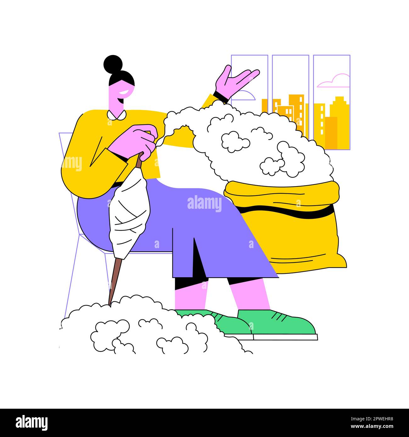 Cotton spinning isolated cartoon vector illustrations. Farmer woman ...