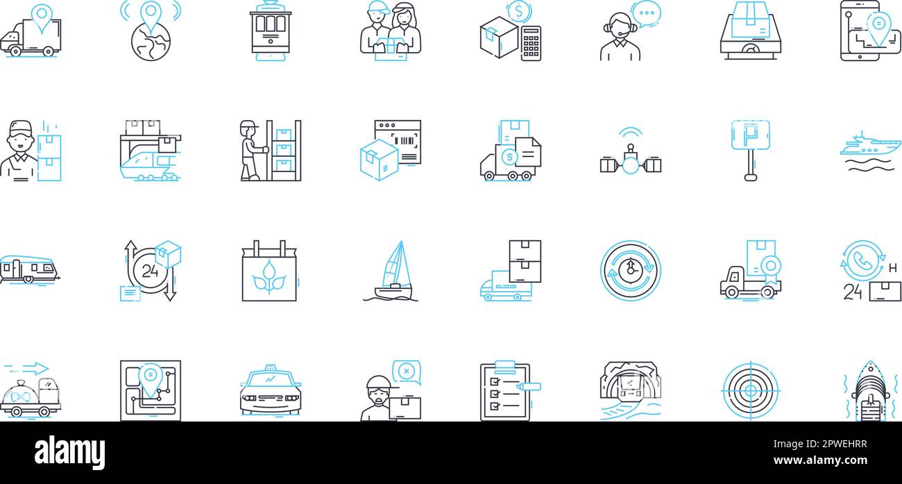 Cargo Shipping linear icons set. Containerization, Intermodal, Freight ...