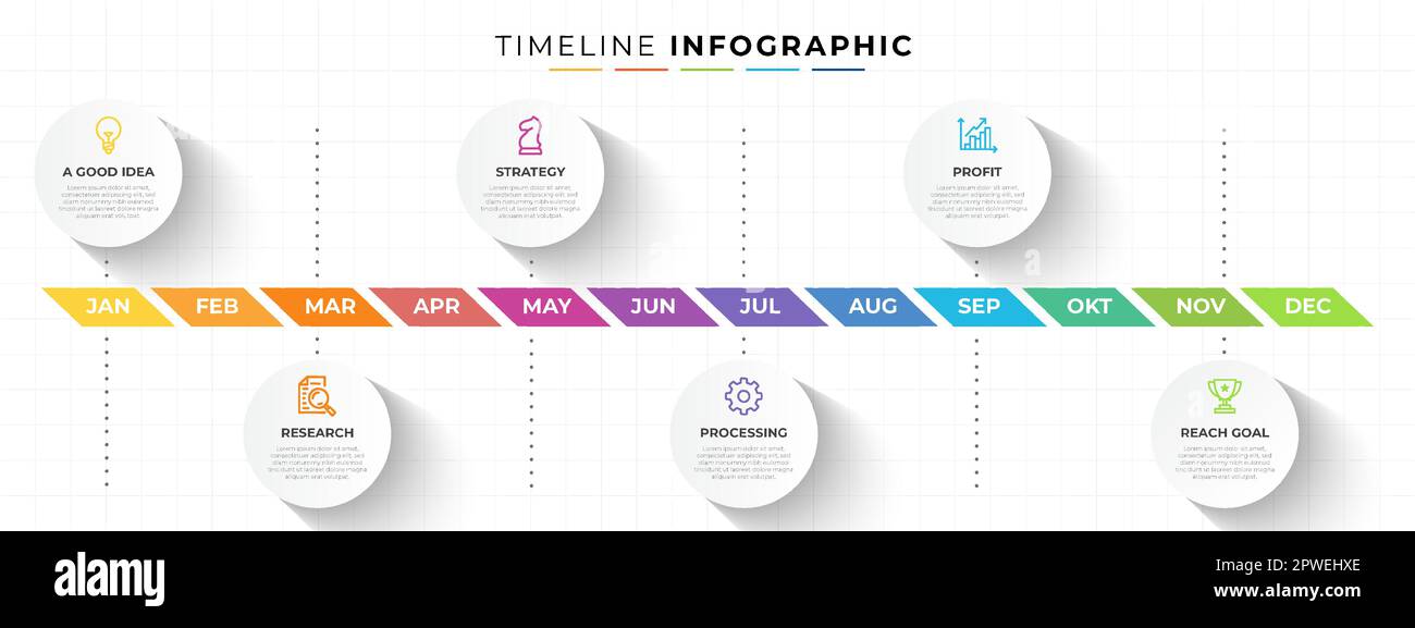 12 months timeline infographic design with 6 steps Stock Vector Image ...