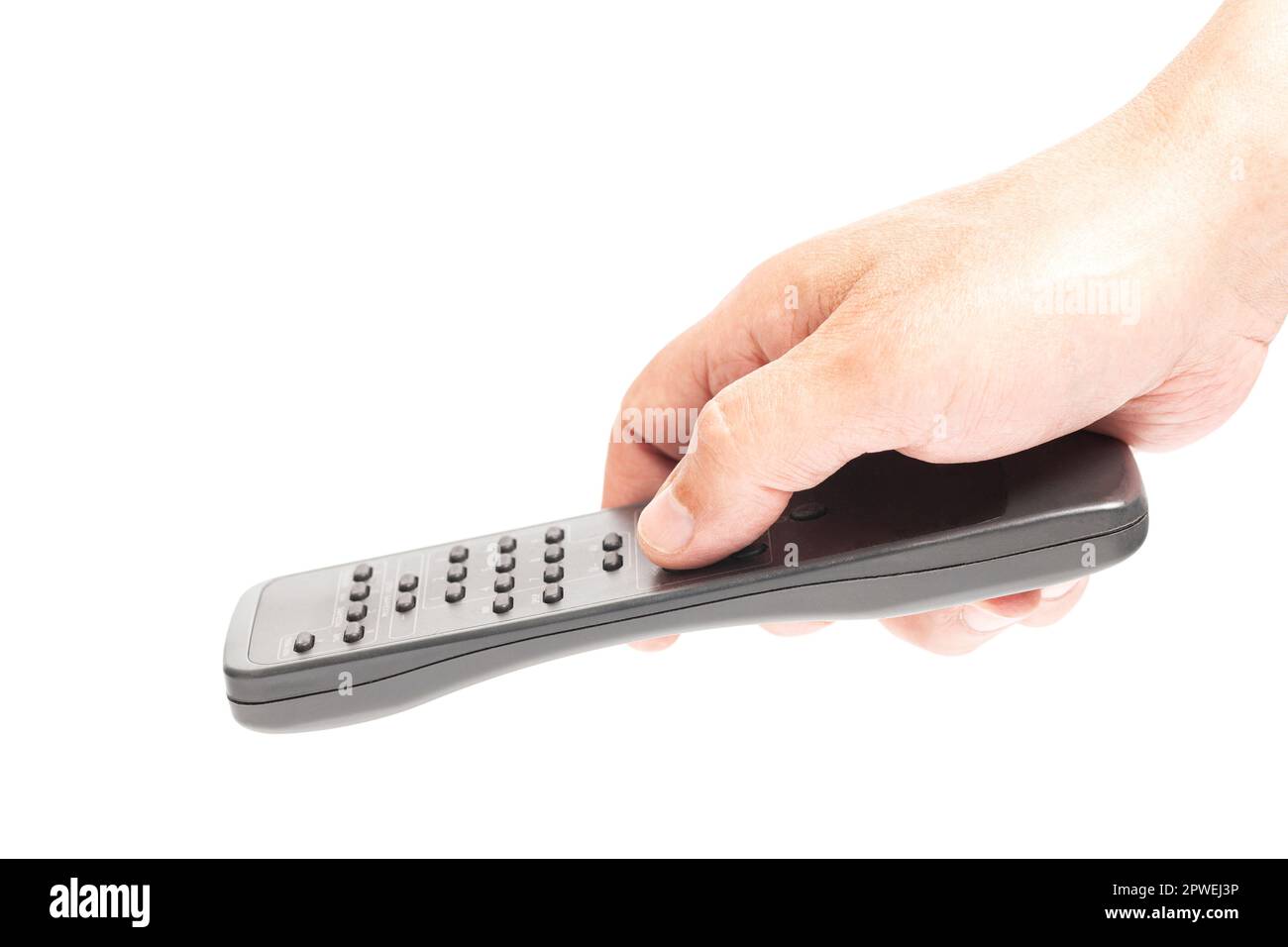 Hand holding remote control isolated on white background Stock Photo ...