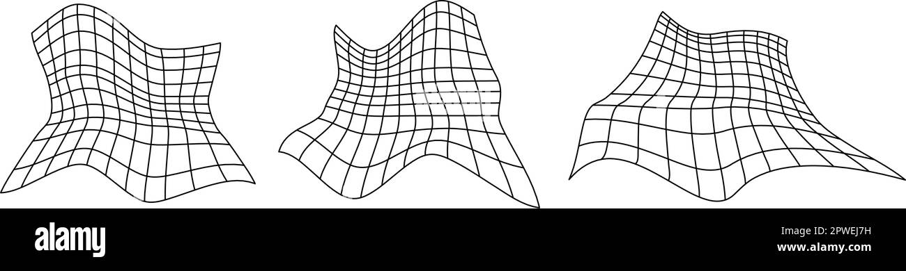 Distorted perspective grid set. Glitch rectangle plane pack. Wavy ...