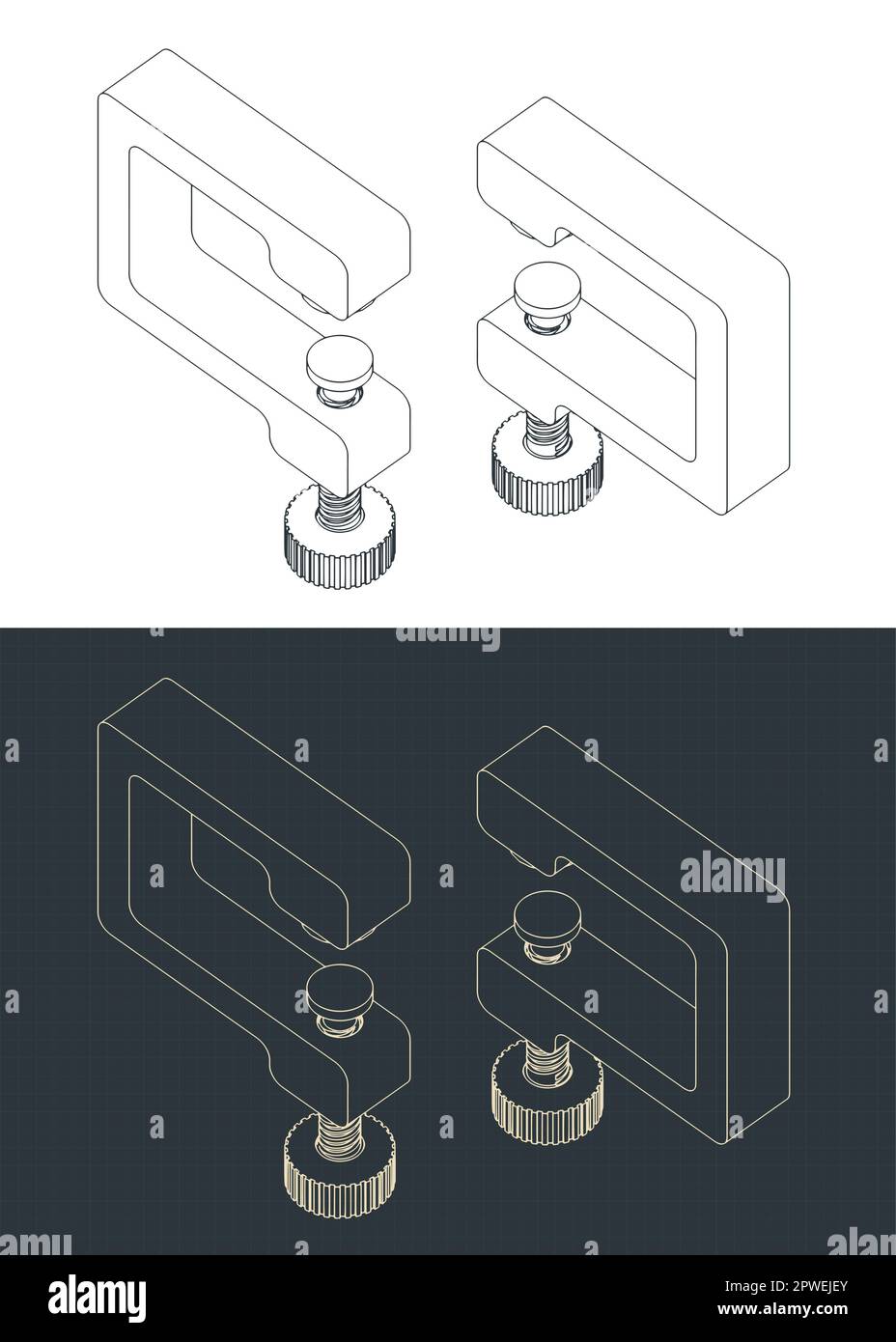 Stylized vector illustration of isometric blueprints of c-clamp Stock ...