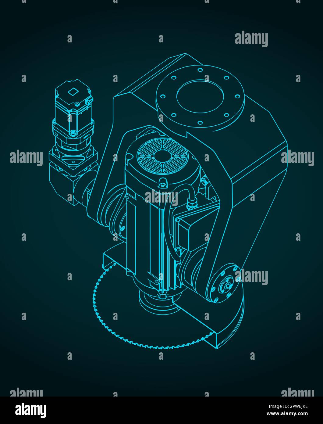 Stylized vector illustration of blueprint of CNC Saw Head Stock Vector ...