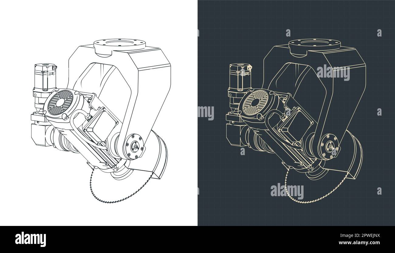 Stylized vector illustration of blueprints of CNC Saw Head Stock Vector Image & Art - Alamy