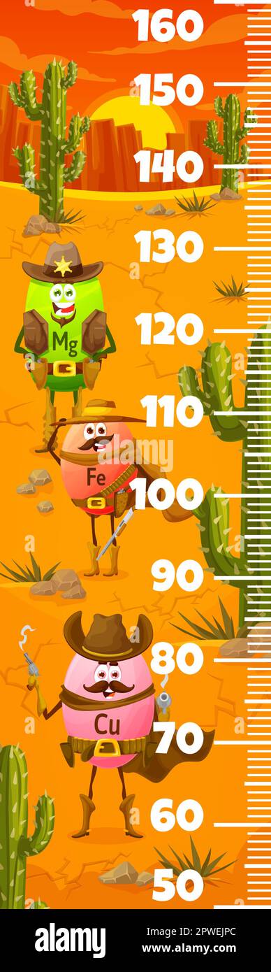 Kids height chart ruler. Wild west cartoon cowboy, sheriff, bandit and ...