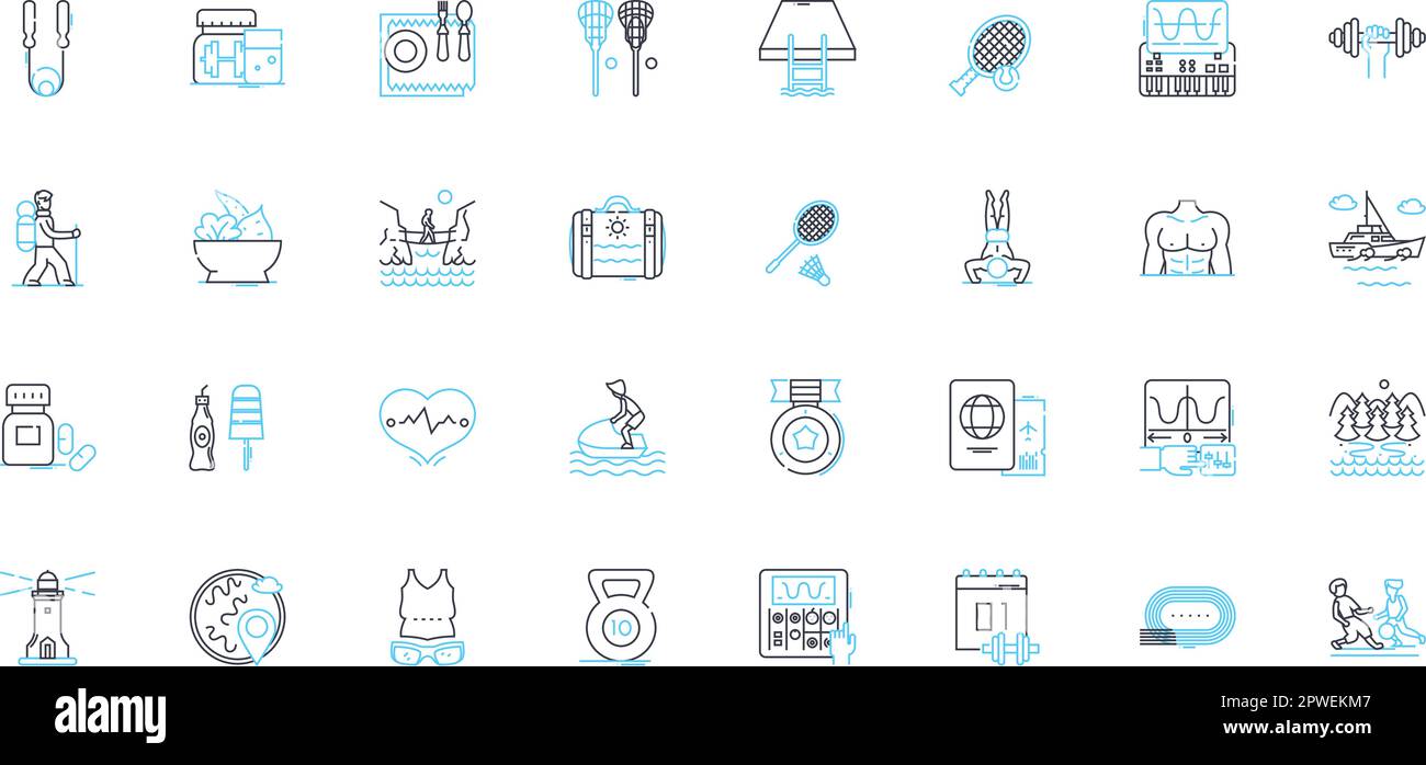 Indoor sports linear icons set. Basketball, Volleyball, Badminton ...