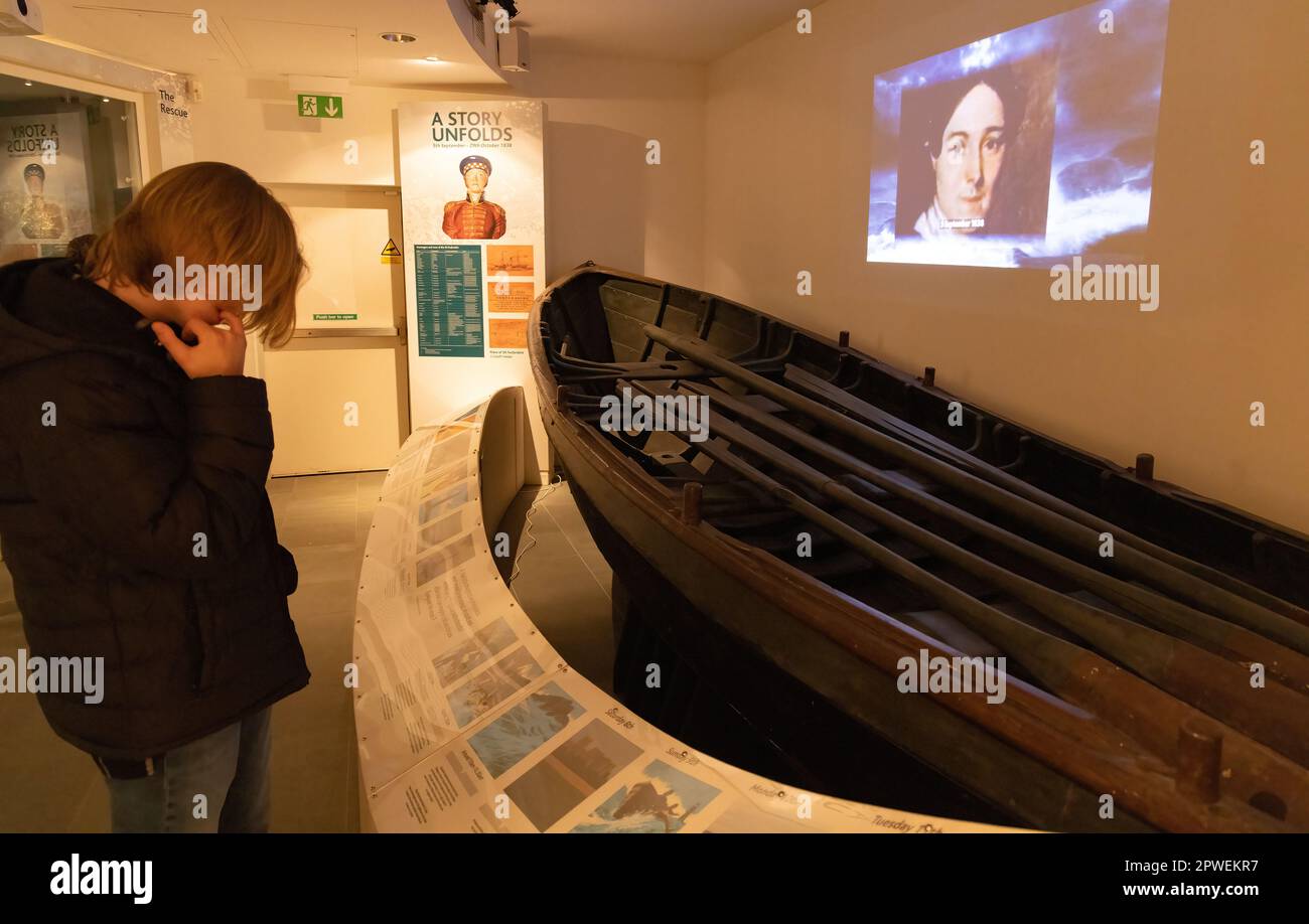 The Grace Darling Museum, Bamburgh Northumberland,A visitor looking at ...