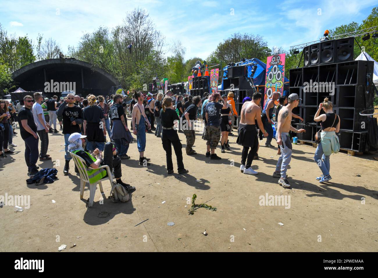 St Truiden,Belgium.30th april 2023. Illegal rave at an abandoned ...