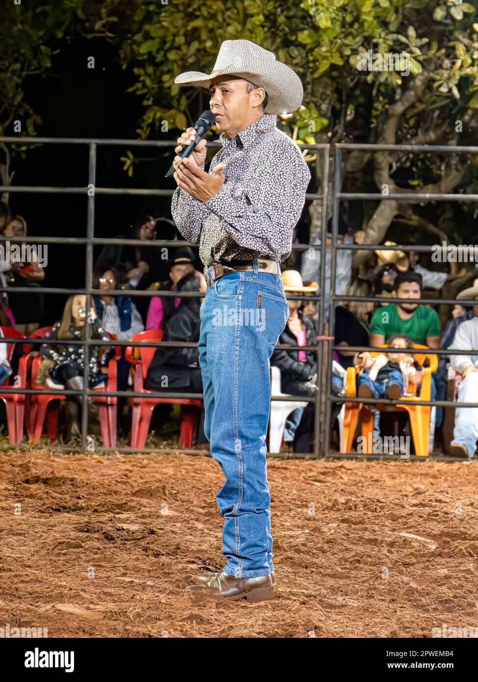 Itaja, Goias, Brazil - 04 21 2023: regional rodeo announcer with ...