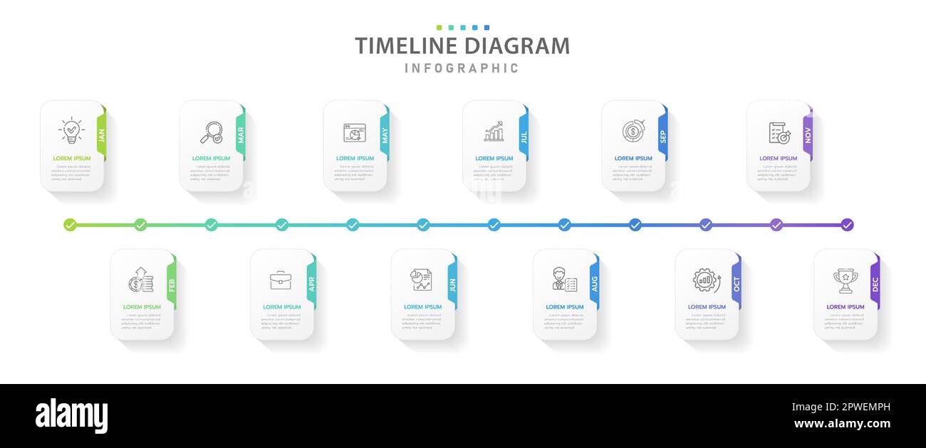 Infographic template for business. 12 Months modern Timeline diagram ...