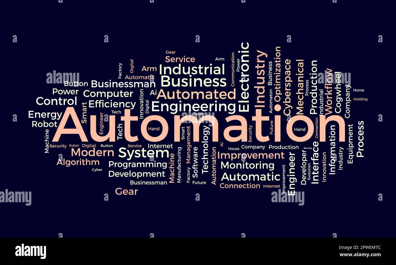 Word cloud background concept for automation. Electronic software ...