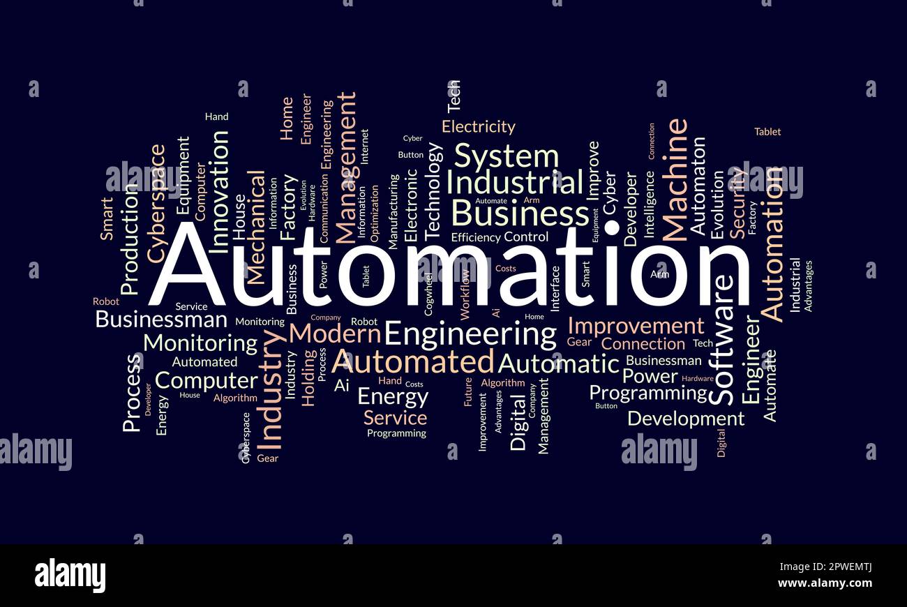 Word cloud background concept for automation. Electronic software ...