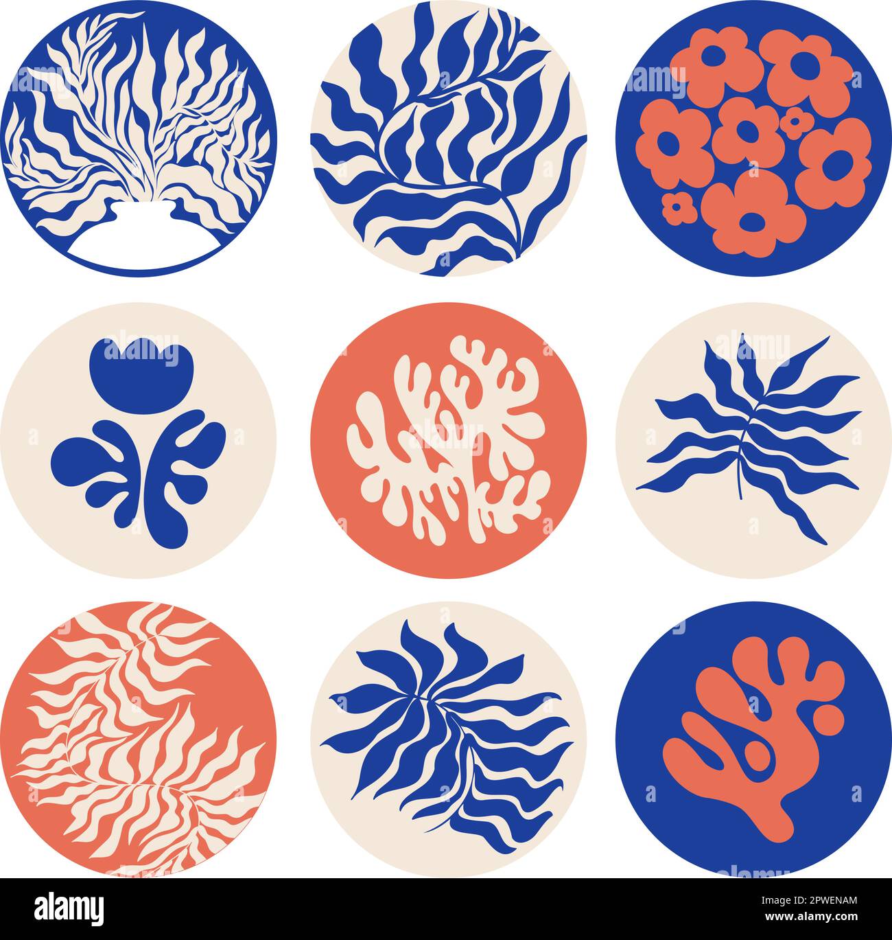 Matisse Abstract Art. Collection aesthetic modern, minimalist art. Flowers, leaves, branches and ...