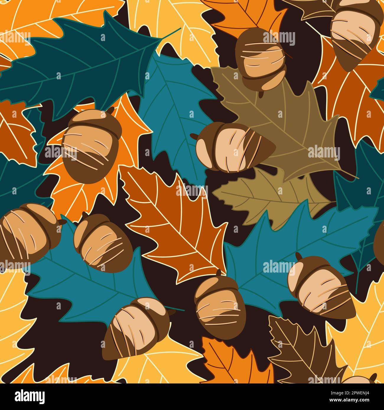 Seamless botanical pattern with autumn oak leaves and acorns vector ...