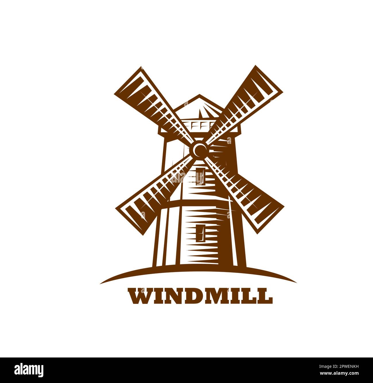 Windmill emblem, hand drawn icon. Wheat and barley farm, organic food ...